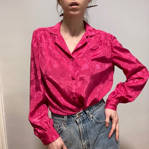 Vintage | Tops | Vintage Button Down Rose Shirt | Poshmark